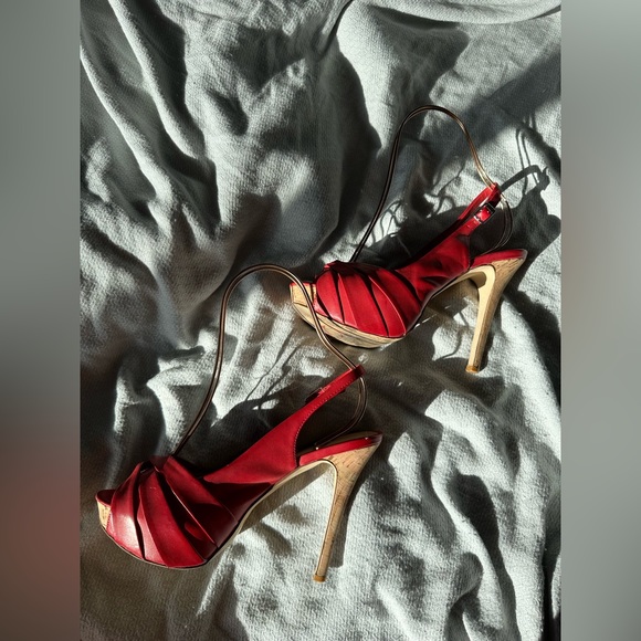 Aldo | Shoes | Pre Loved Aldo Cherry Red Leather Slingback Cork ...